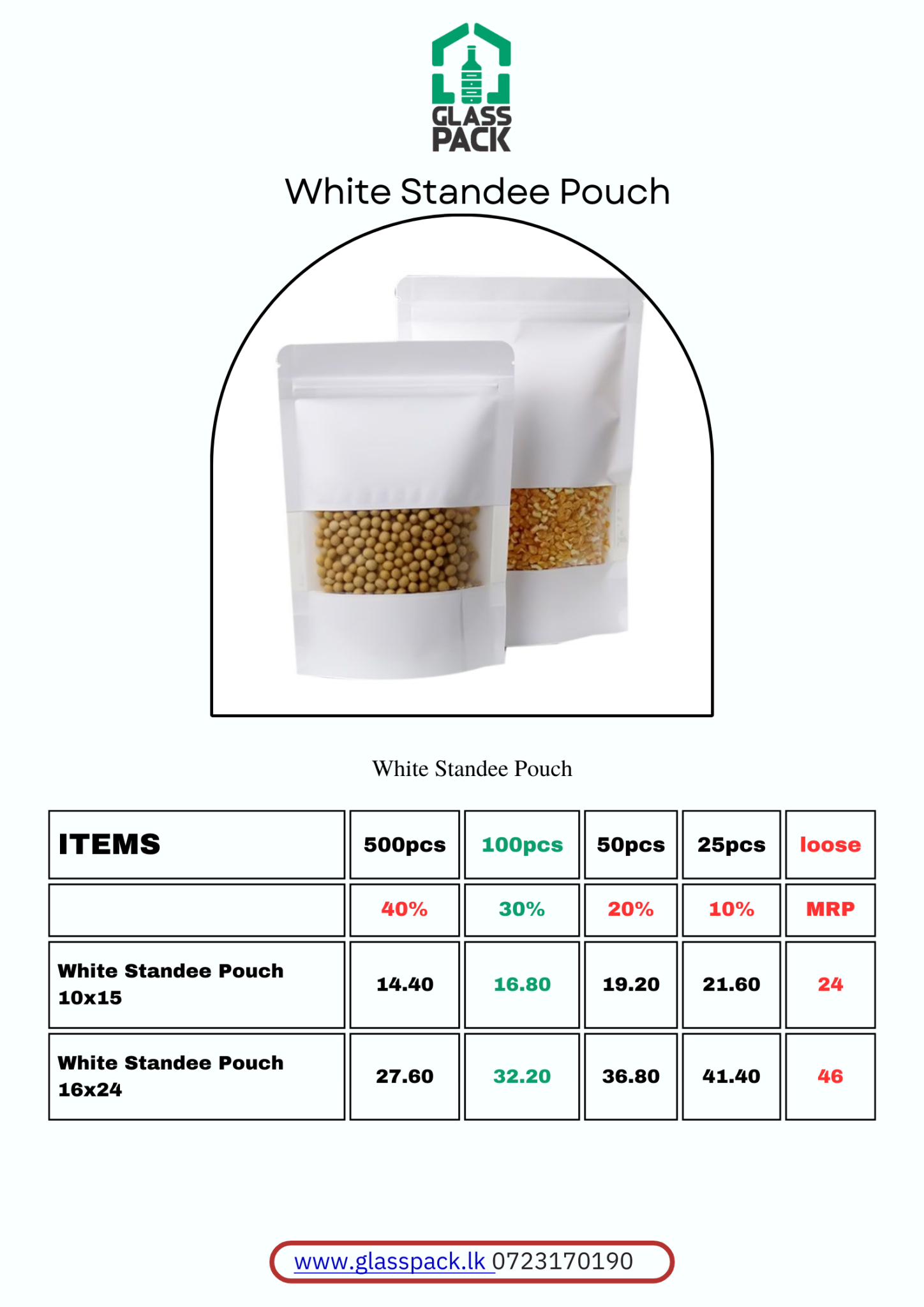 White Standee Pouch 16×24 – Glasspack.lk