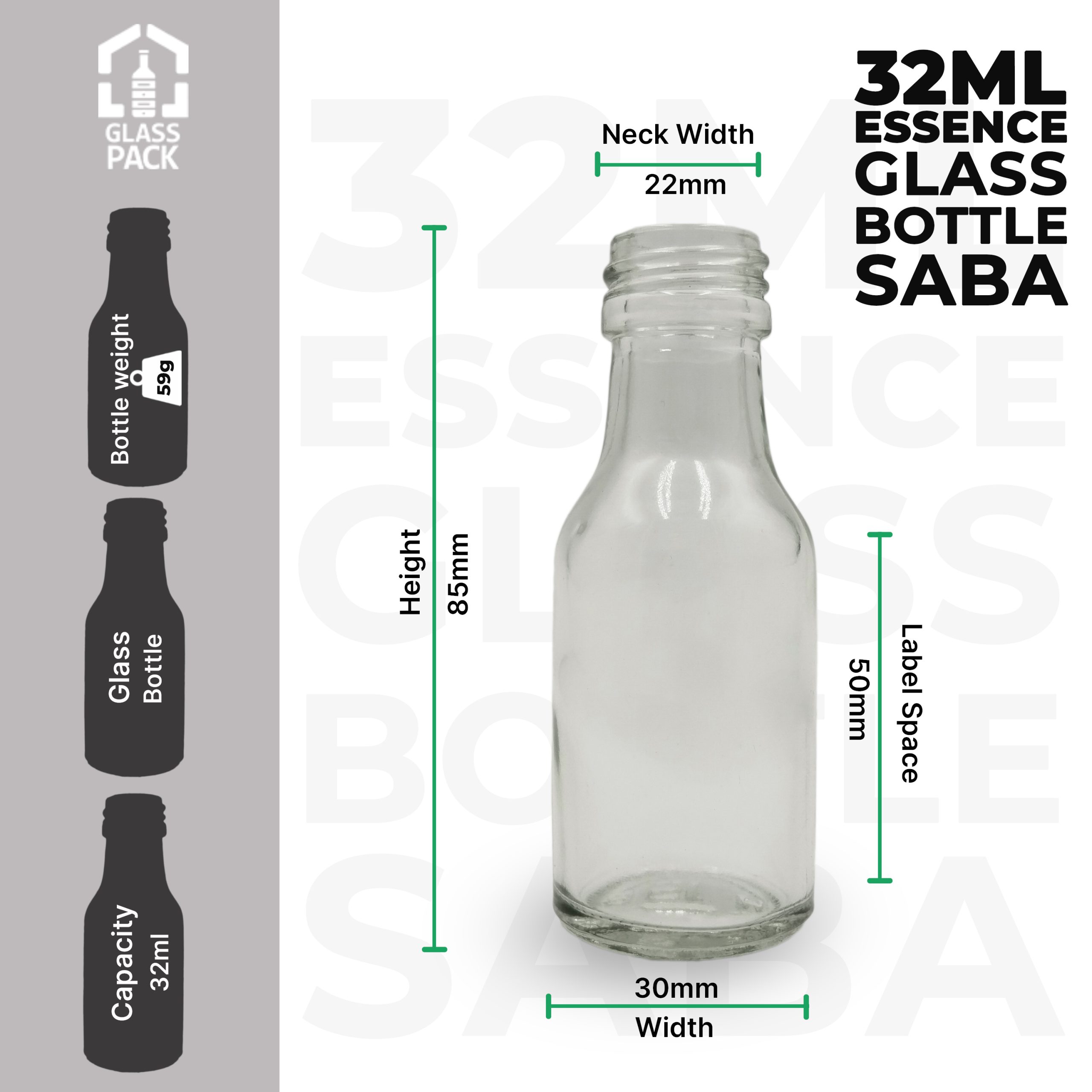 32ml Essence Bottle – Saba with 22mm Dual Locking – Red Cap – Glasspack.lk