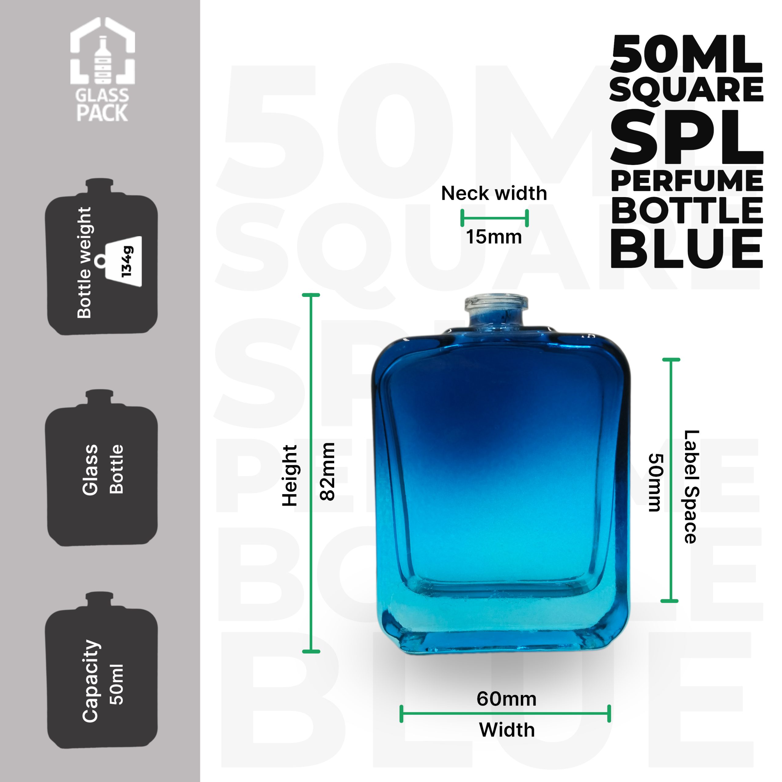 50ml Square Spl Perfume Bottle – Blue – Selection Cap – Royal Green ...